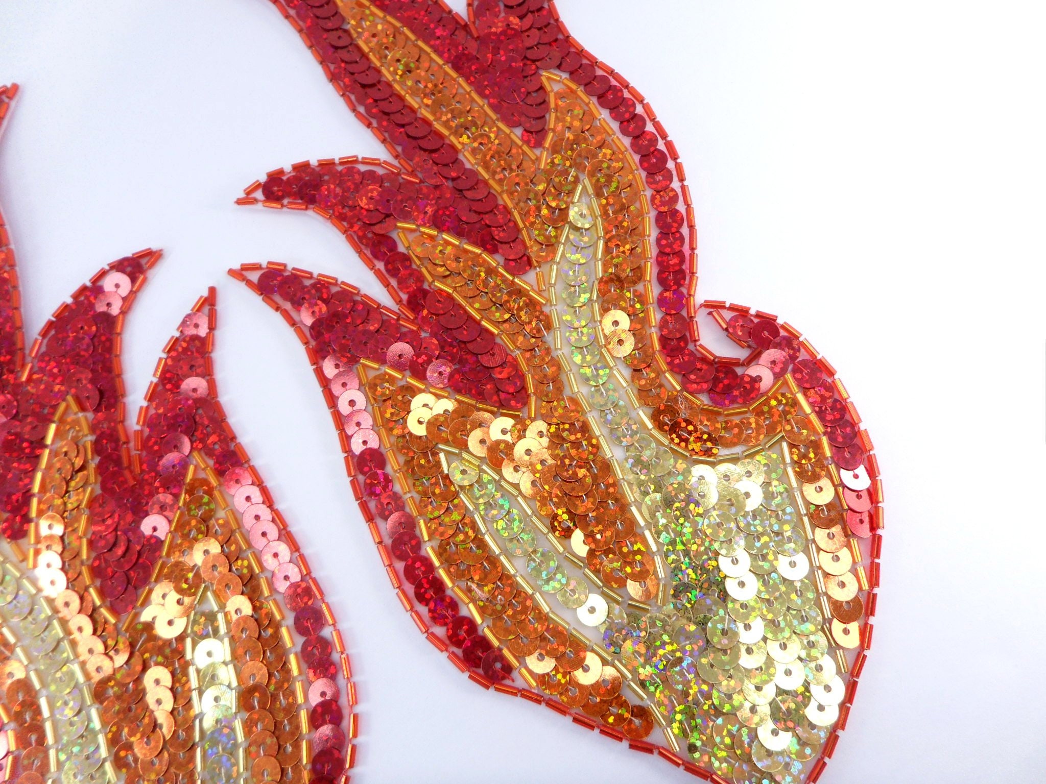 Flames of Fire Appliques Mirror Pair Beaded Holographic | Etsy