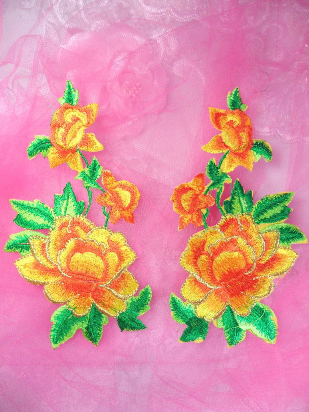 GB156 Yellow Rose Mirror Pair Embroidered Appliques 6 gb156x-ylgl - Etsy