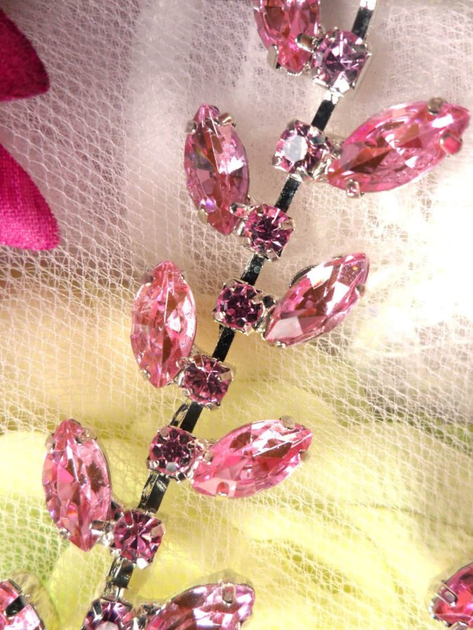 XR115 Pink Crystal Rhinestone Leaf Vine Trim Cake Decorating Sewing or ...