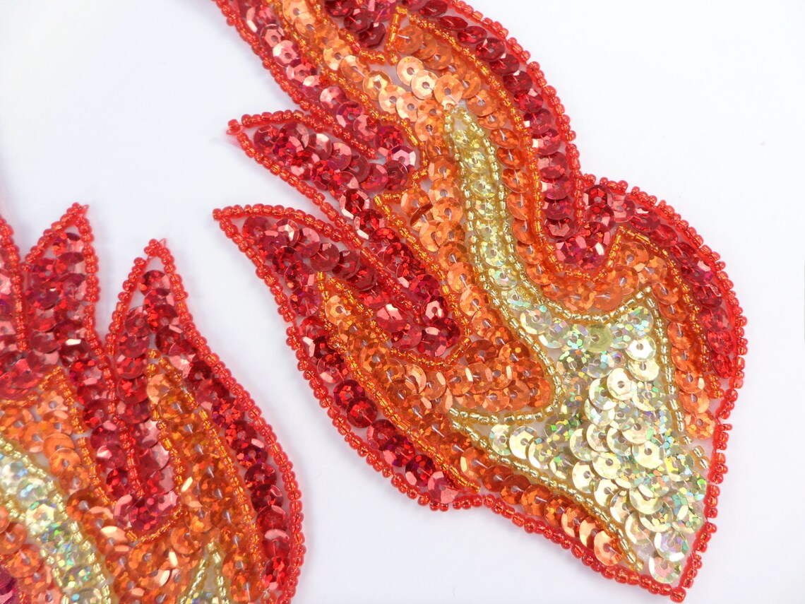 Flame Appliques HOLOGRAPHIC Red Orange Fire Sequin Beaded | Etsy