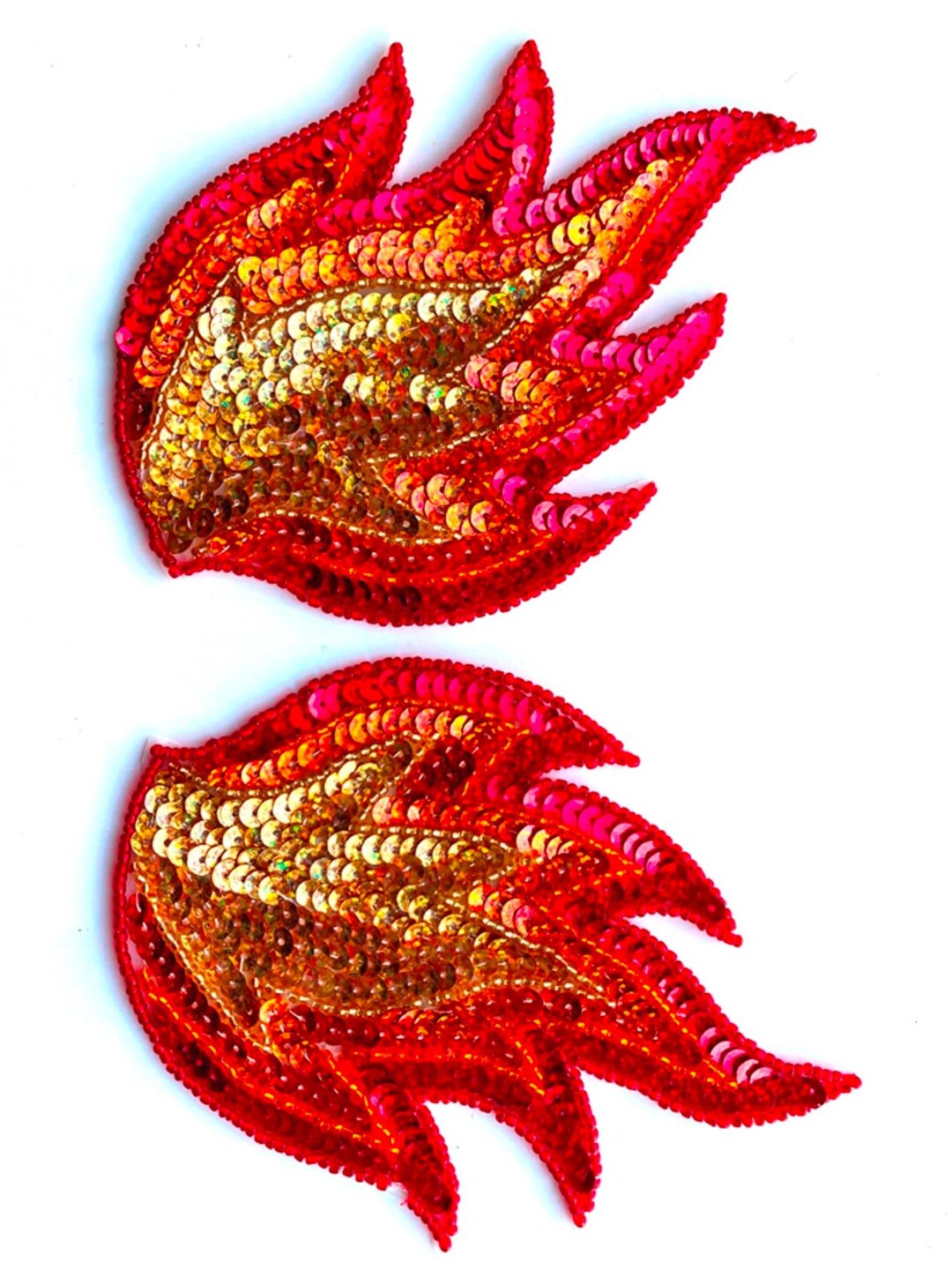 Flame Appliques Red Orange Fire Sequin Beaded MIRROR PAIR Dance Costume ...
