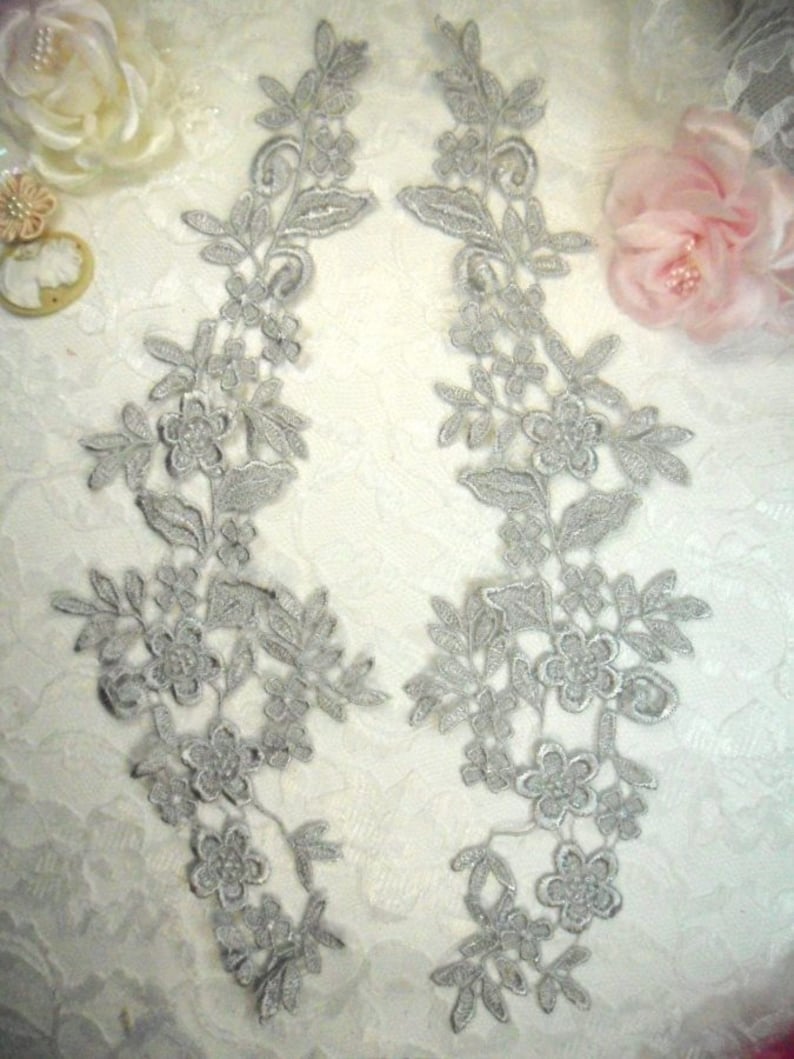 Embroidered Lace Appliques Silver Floral Venice Lace Mirror | Etsy