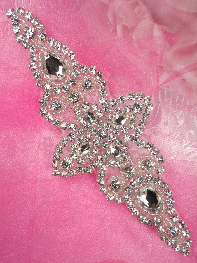 JB47 Hot Fix Silver Beaded Crystal Rhinestone Applique 6" Jb47-slcr - Etsy