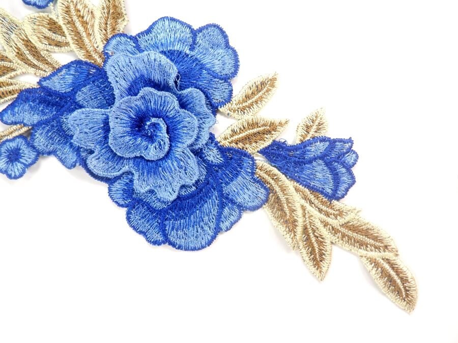 3D Applique Embroidered Blue Floral Craft Patch Clothing Motif 13.5 ...