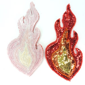 Flame Appliques Red Orange Fire Sequin Beaded MIRROR PAIR Dance Costume ...