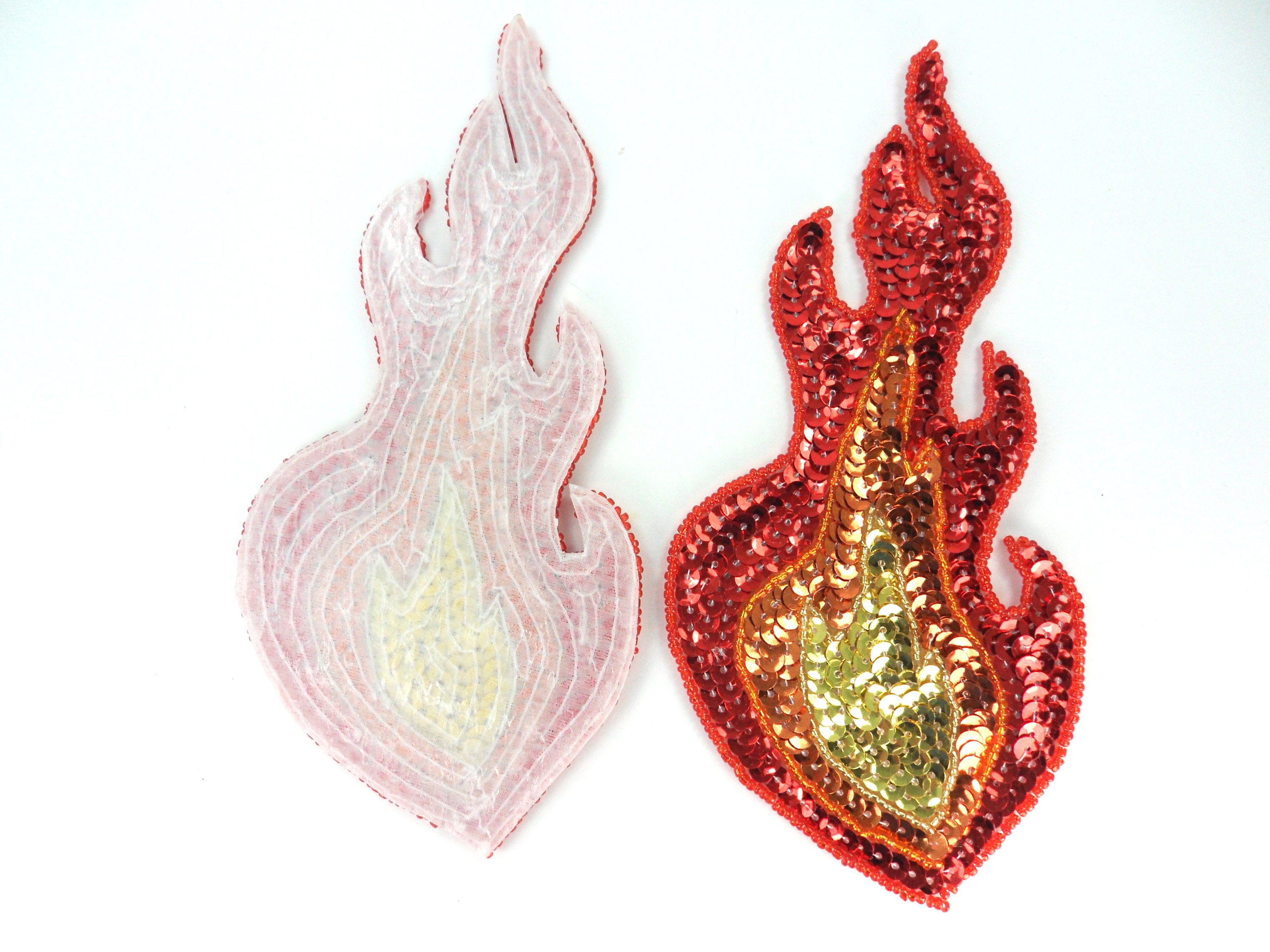 Flame Appliques Red Orange Fire Sequin Beaded MIRROR PAIR Dance Costume ...