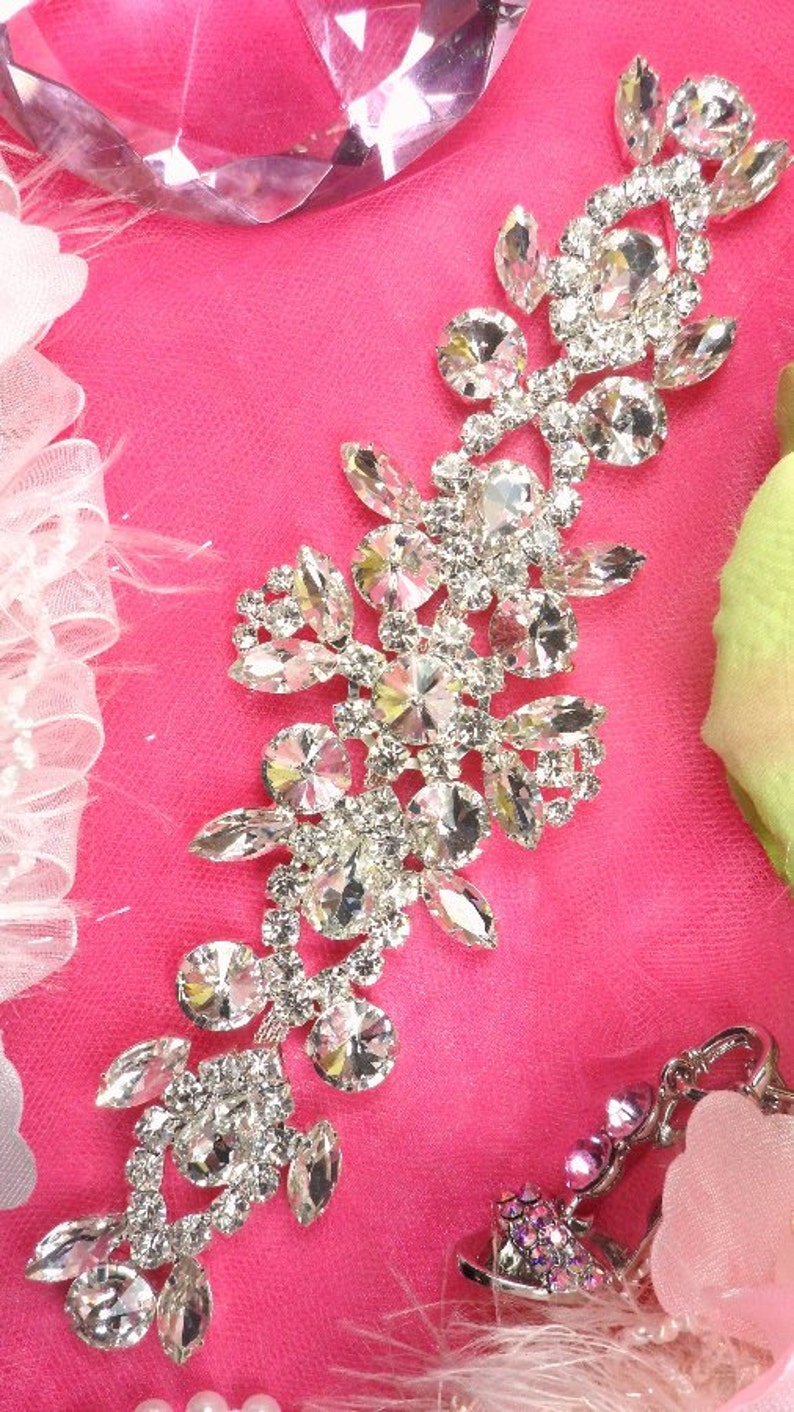 XR163 Silver Crystal Rhinestone Applique Embellishment 8" (xr163-slcr ...
