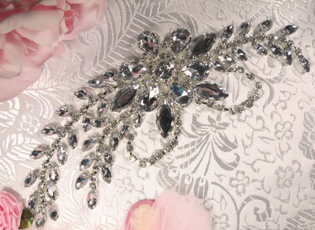 XR119 Bridal Sash Accessories Silver Crystal Clear Rhinestone Applique ...