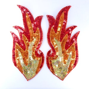 Flames of Fire Appliques Mirror Pair Beaded Holographic Sequin Sewing ...