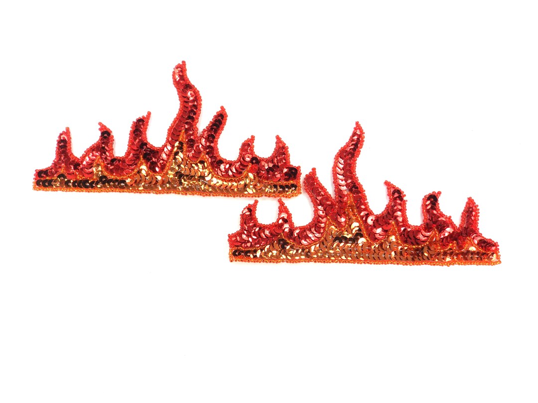 Flames of Fire Appliques Mirror Pair Beaded Sequin Sewing Patch Dance ...