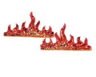 Flame Appliques Fire Red Orange Gold Beaded HOLOGRAPHIC Sequin Mirror ...