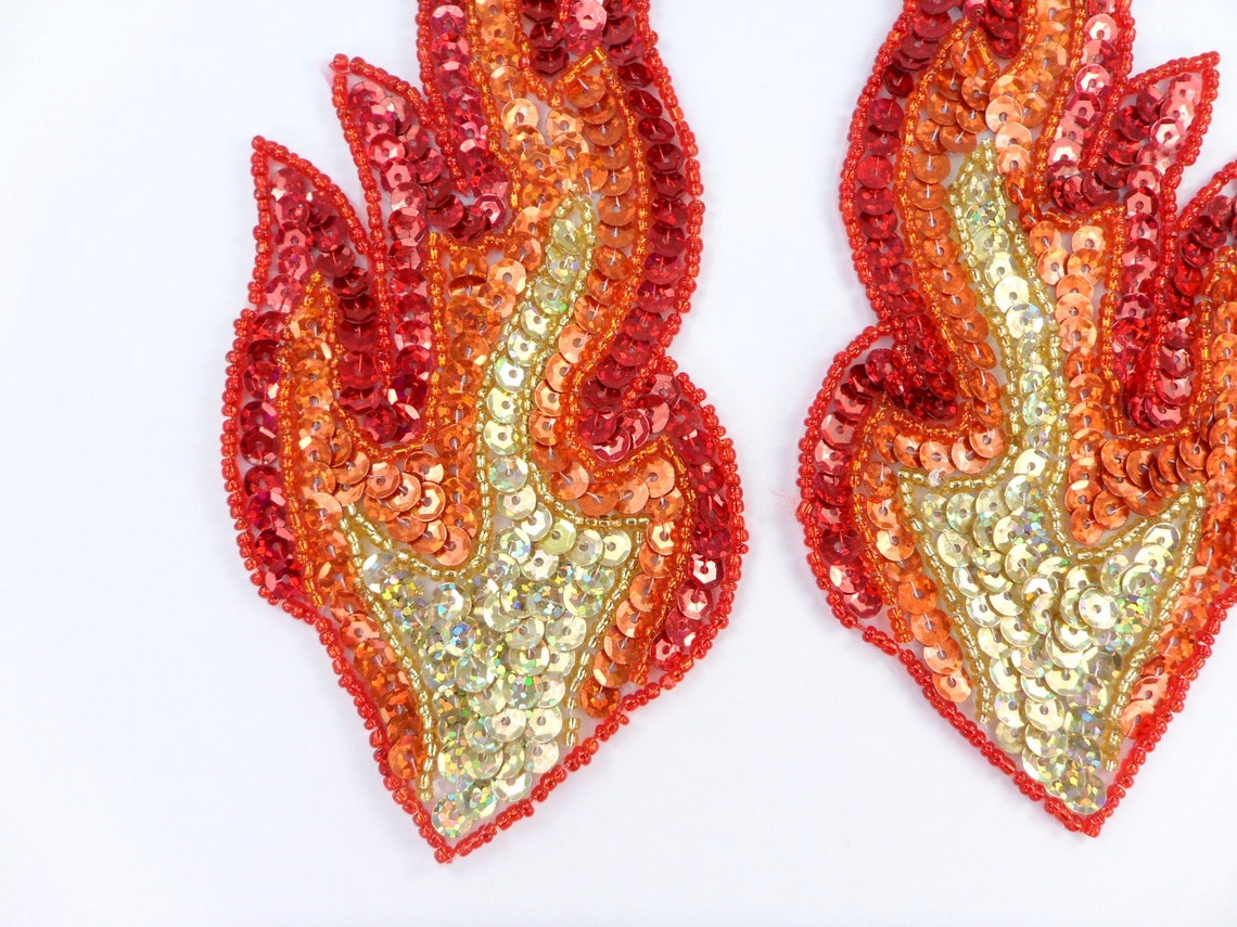 Flame Appliques HOLOGRAPHIC Red Orange Fire Sequin Beaded | Etsy
