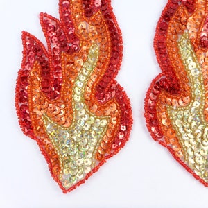Sequin Fire Flames Appliques Holographic Red Orange Gold Beaded MIRROR ...