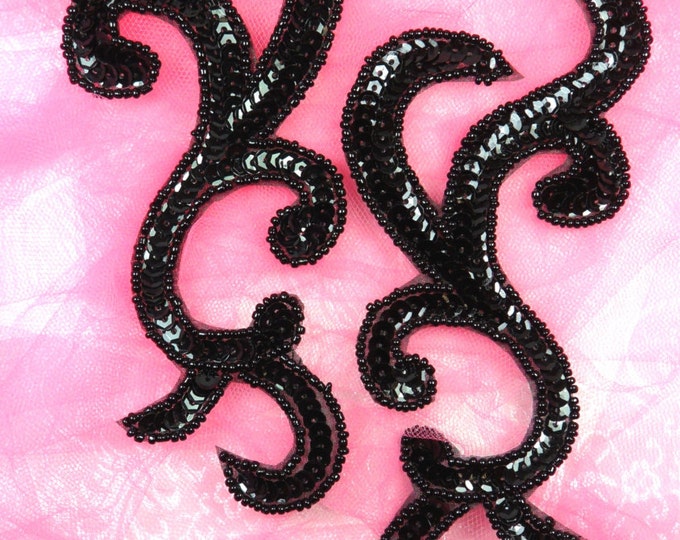 Peacock Sequin Appliques Beaded Scroll Mirror Pair Patch Iron on 7 ...