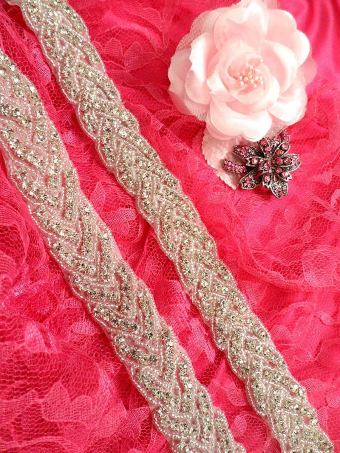 DH32 Bridal Sash Trim Rhinestone Crystal Clear Silver Beaded | Etsy