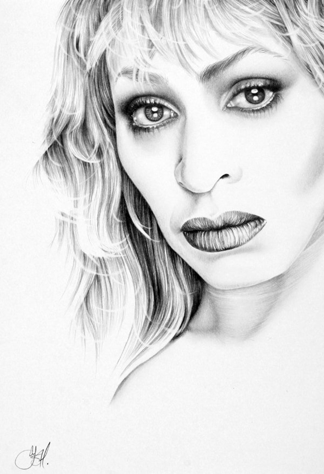 Tina Turner Lápiz Dibujo Bellas Artes Retrato Impresión Mano Firmado ...
