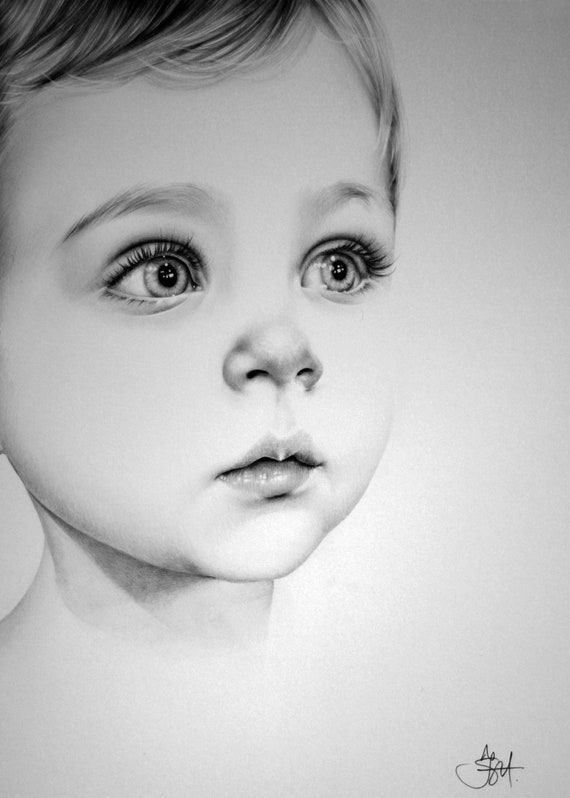 Child Custom Portrait Fine Art Drawing Commission by Ileana | Etsy