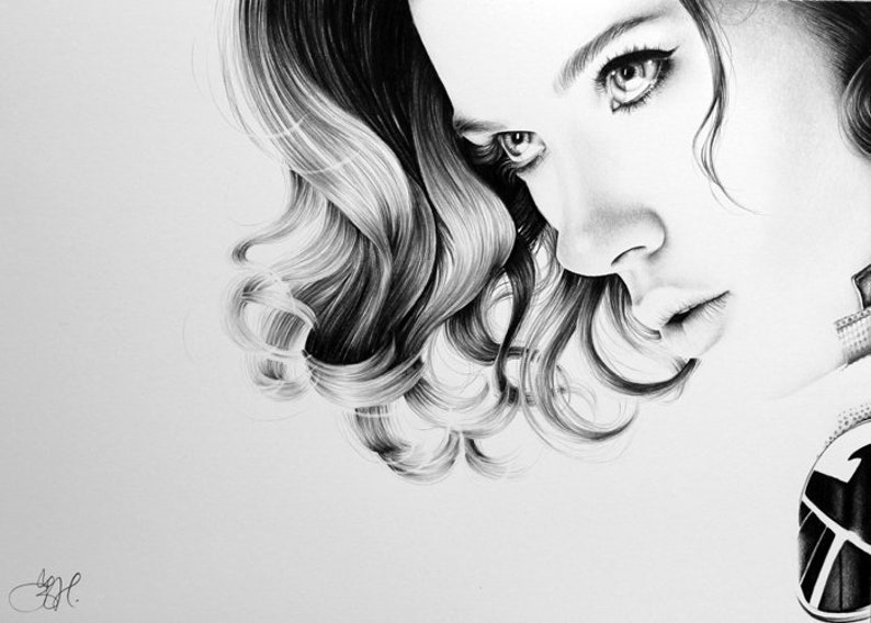 Black Widow Scarlett Johansson Pencil Drawing Fine Art | Etsy