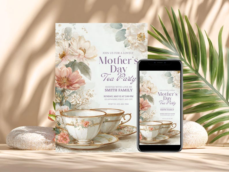 Editable Floral Mother’s Day Invitation Tea Party Invite for Moms ...