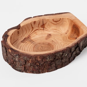 Nature Nest Handcrafted Wooden Bowl With Preserved Bark Rustic Decor ...