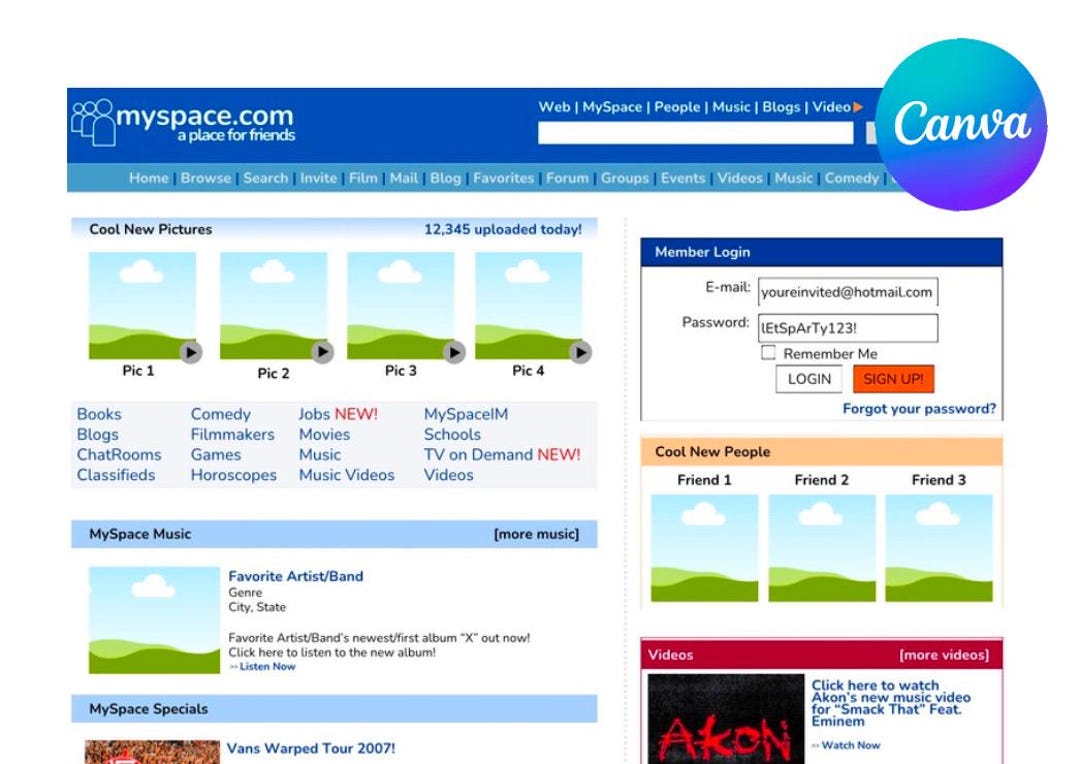 Birthday Invitation - Myspace Inspired Template | Throwback Nostalgia ...