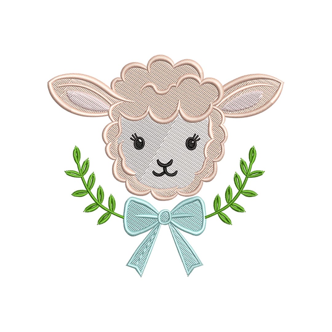 Cute Lamb Embroidery Design, Sheep With Bow Embroidery, Farm Animal ...
