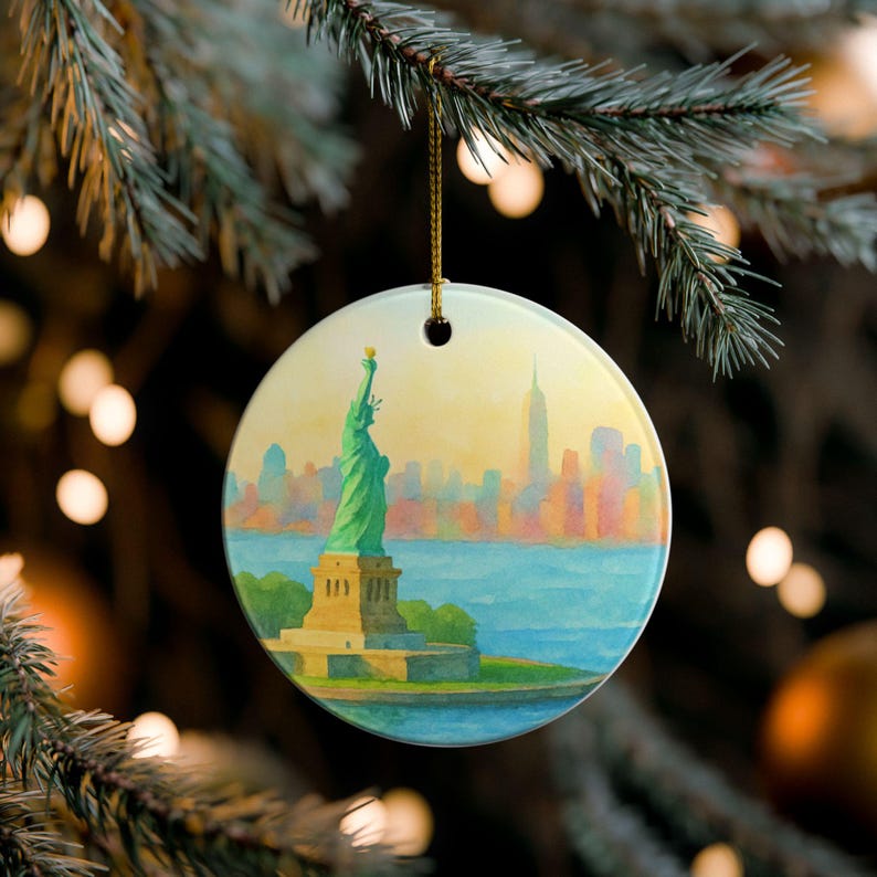 Statue of Liberty Watercolor PNG, NYC Skyline, Hudson River, Digital ...