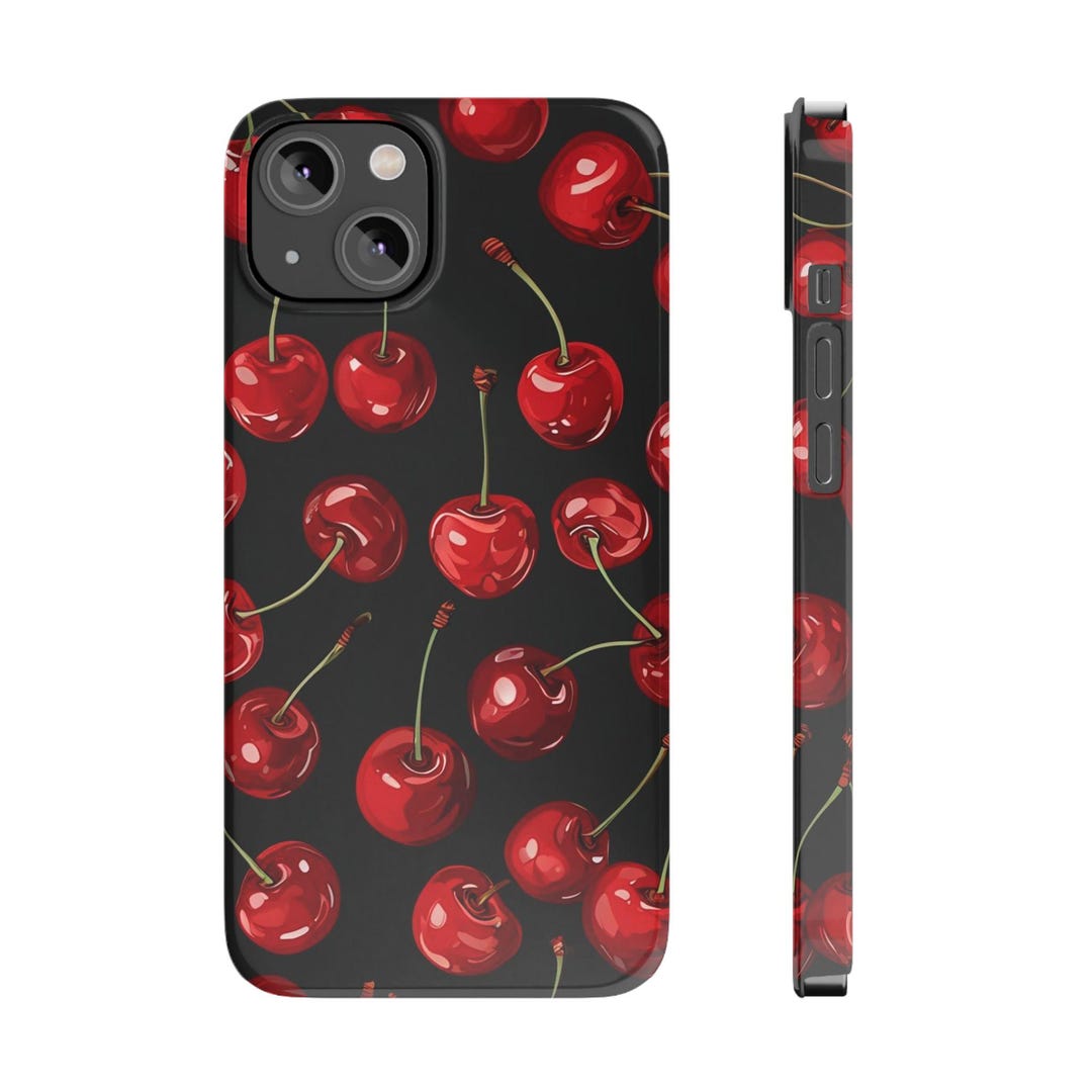 Cherry Slim Phone Case, Cute Fruit Design Phone Case, Cherry Pattern ...