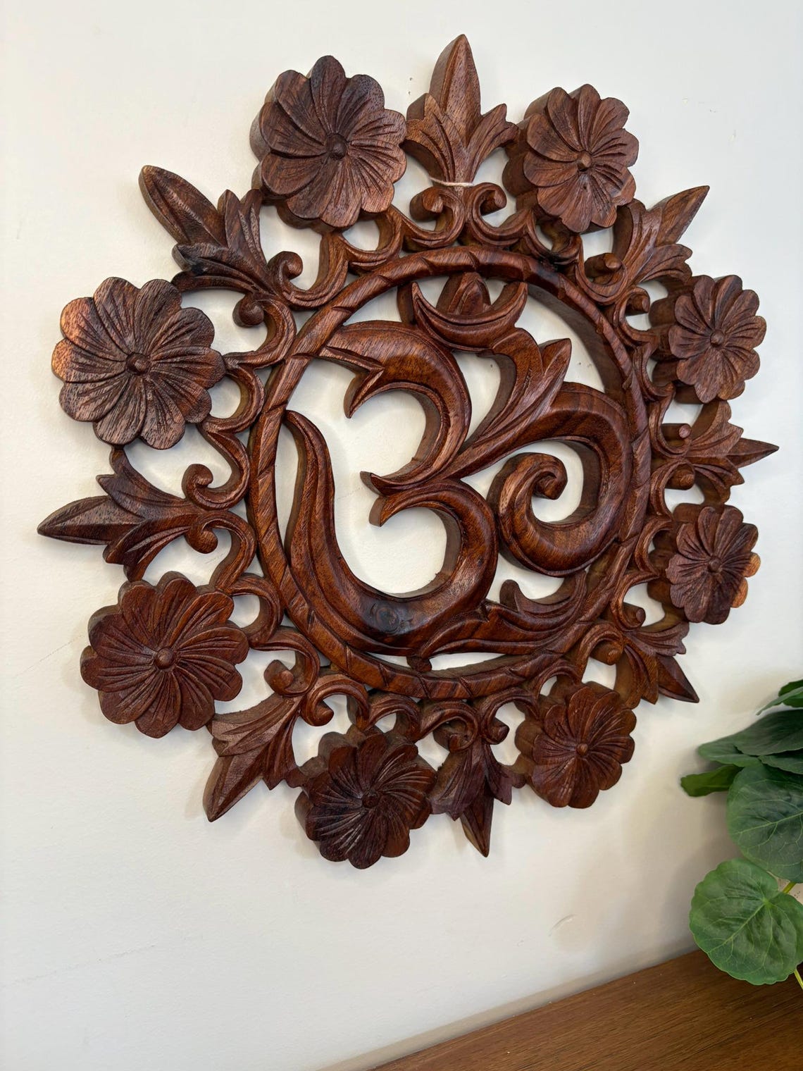 Hand Carved Wooden Wall Art Ohm Om Aum Hindu Buddhist Intricate ...