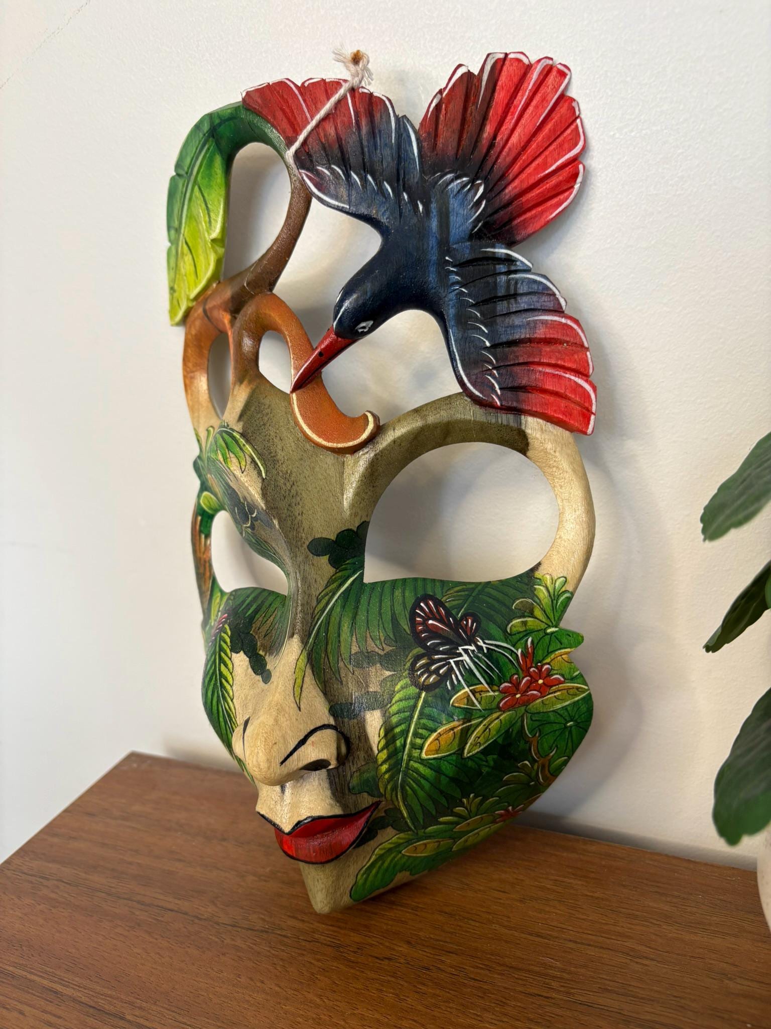 Hand Carved Wooden Painted Nature Wall Mask Abstract Decor King Fisher ...