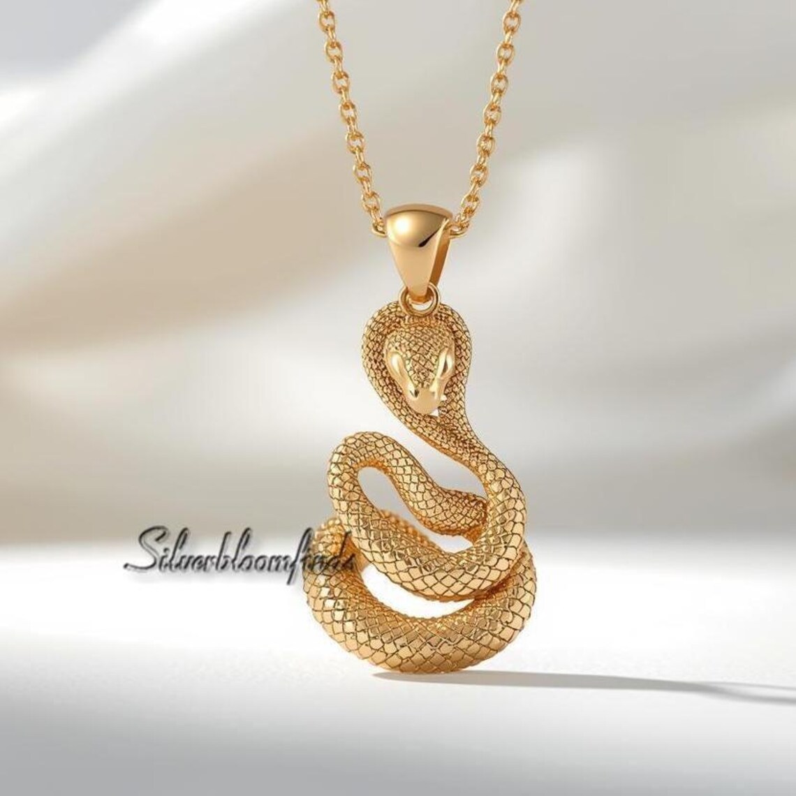 14K Solid Gold Snake Pendant, Handmade Snake Charm, Serpent - Etsy