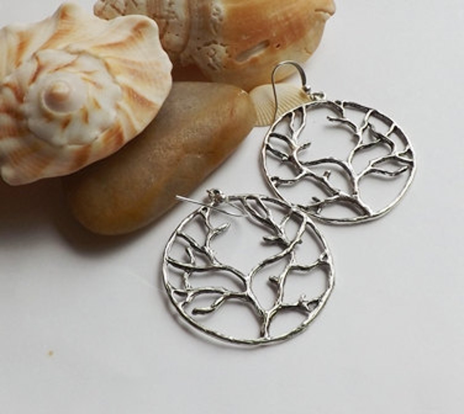 Silver Tree Earrings Circlular Tree Earrings, Tree of Life, Tree ...
