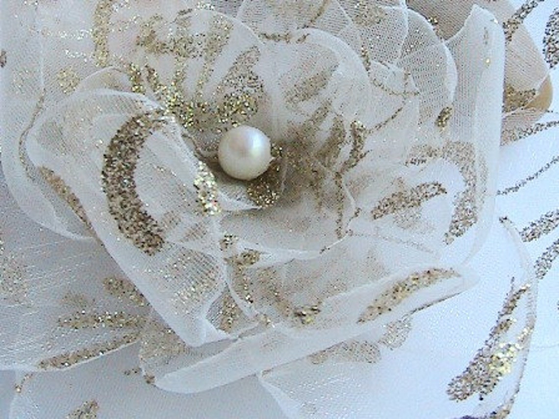 Gold Flower Hair Clip, Gold Organza Hair Clip, Gold Hair Accessories ...