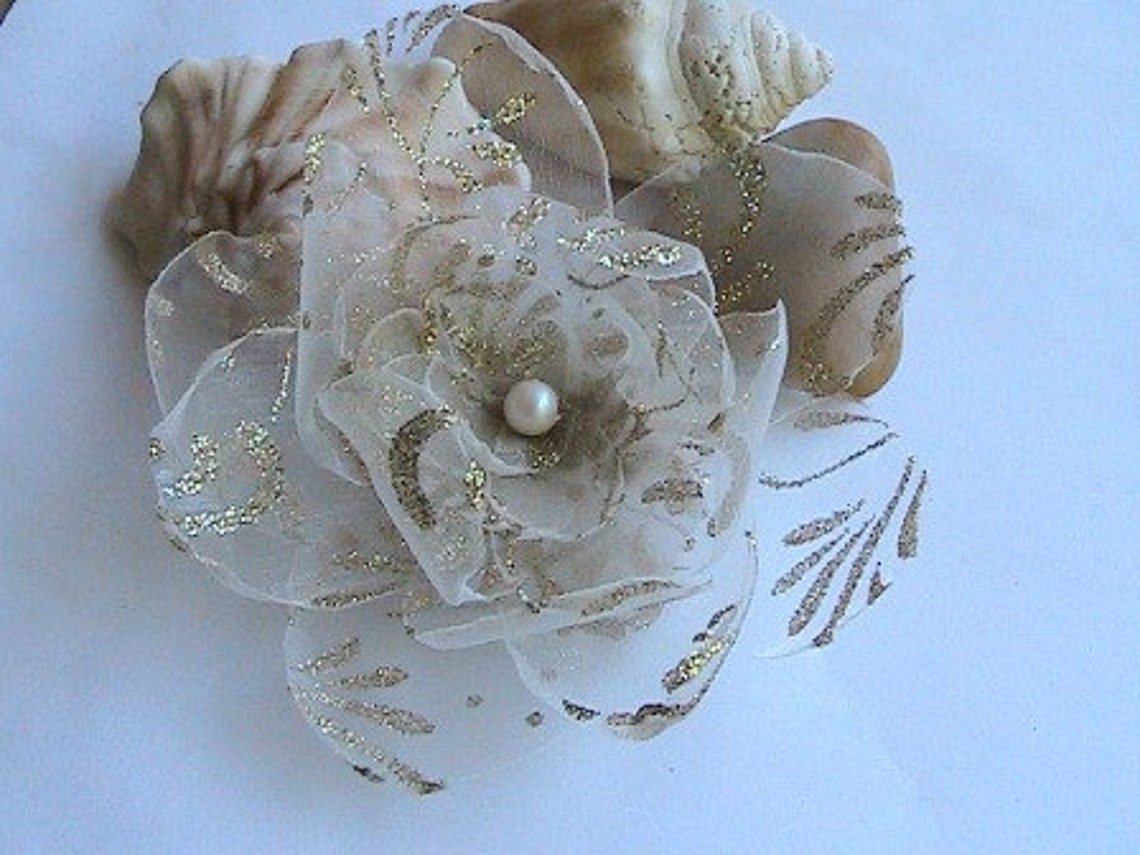 Gold Flower Hair Clip, Gold Organza Hair Clip, Gold Hair Accessories ...
