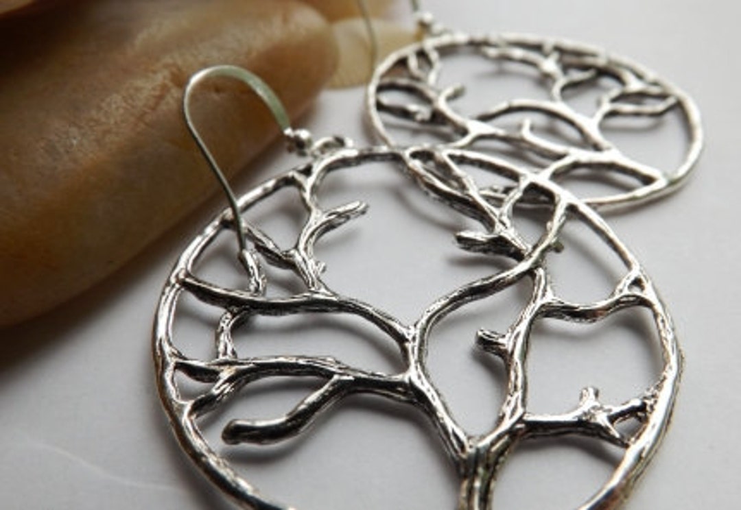 Silver Tree Earrings Circlular Tree Earrings, Tree of Life, Tree ...