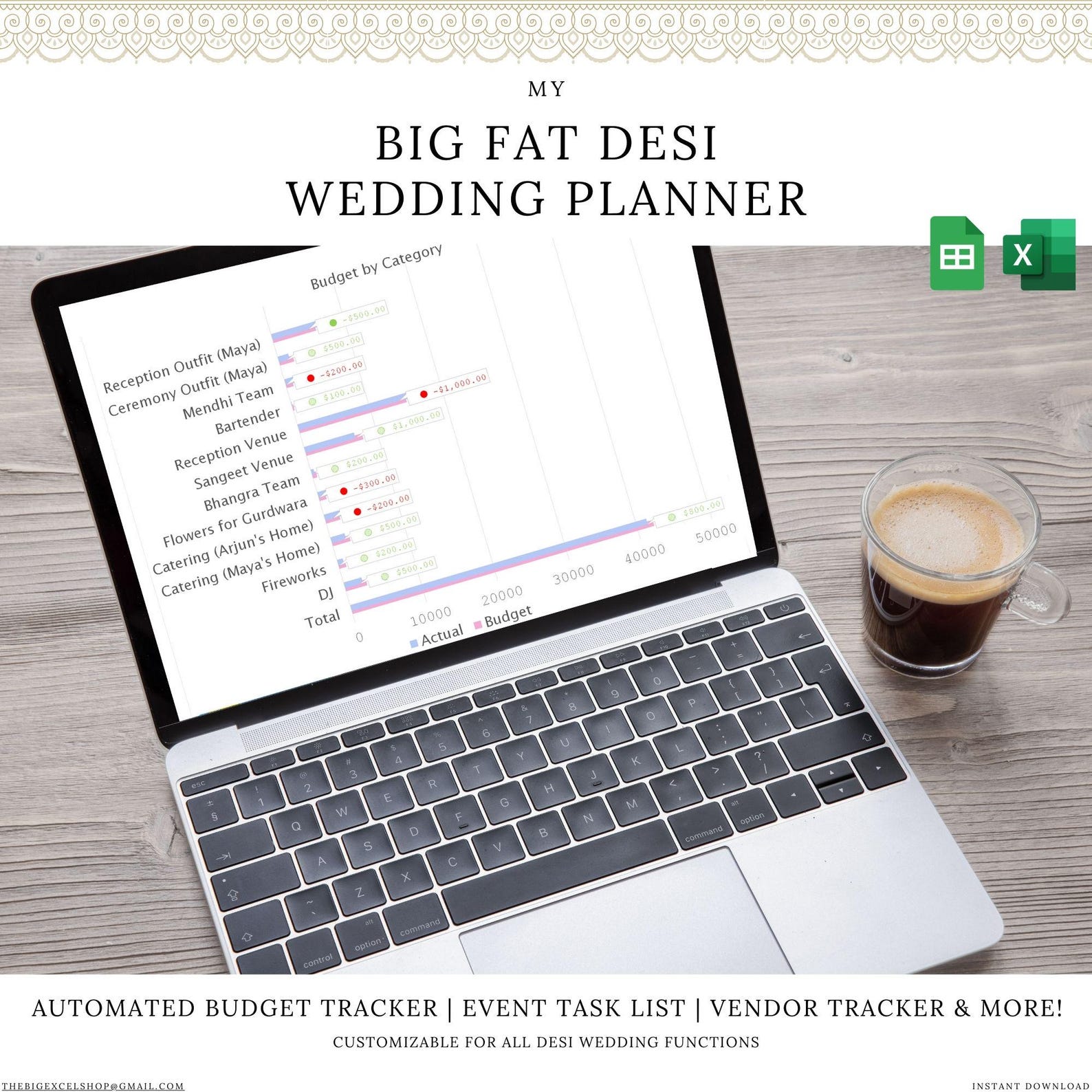 My Big Fat Desi Wedding Planner | Excel Spreadsheet | Instant Download ...
