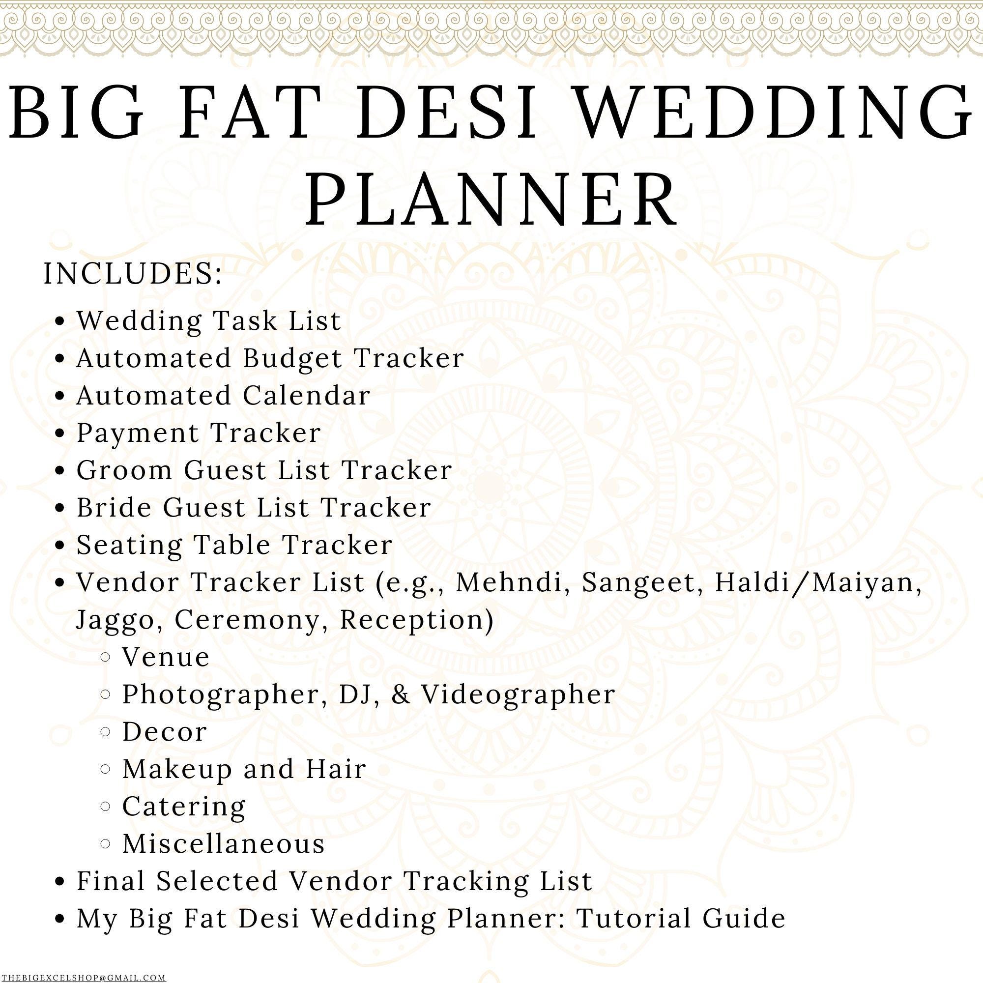 My Big Fat Desi Wedding Planner | Excel Spreadsheet | Instant Download ...