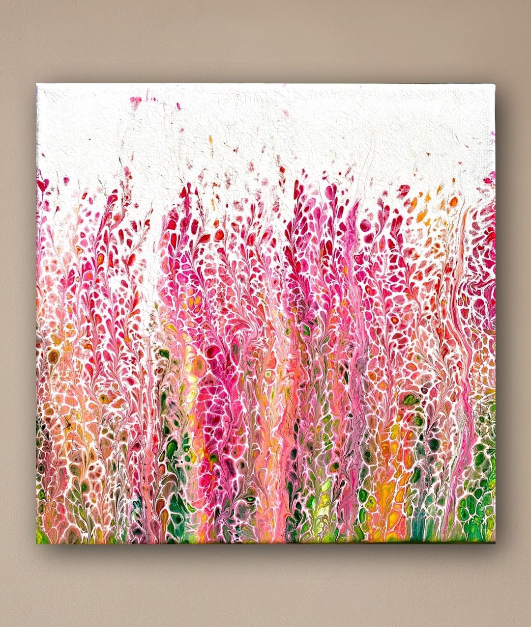 Original Pink Acrylic Painting on Canvas, Abstract Fluid Art, Pink Wall ...