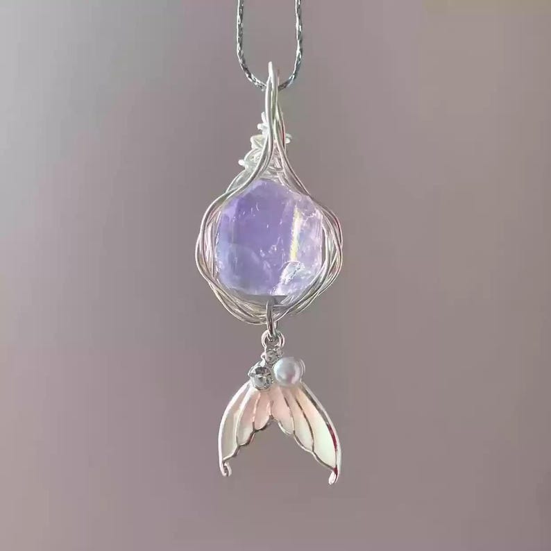 Handcraft Crystal Mermaid Necklace |sparkly Aura Teardrop Necklace ...