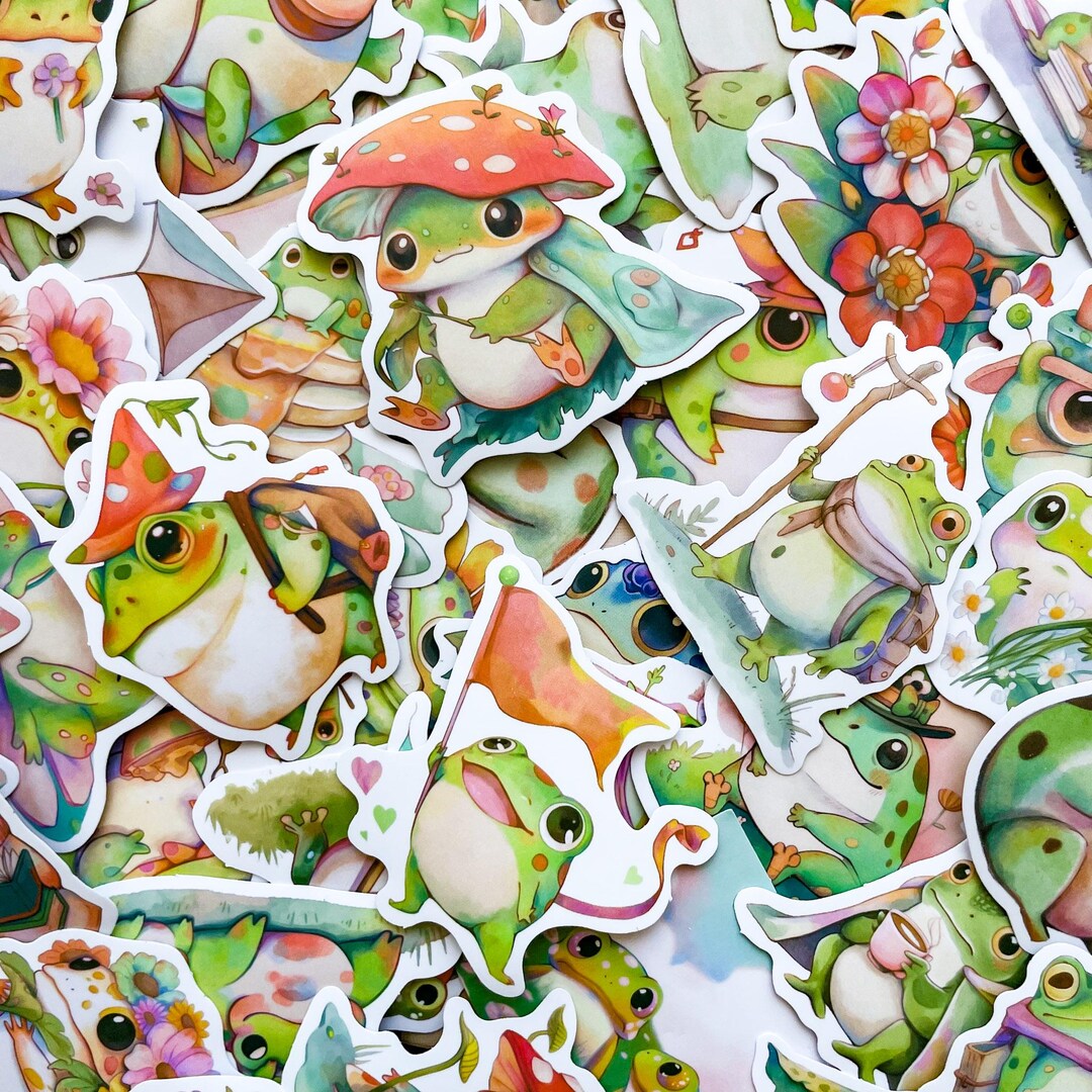 50 Random Watercolor Frog Stickers, Cute Cartoon Frog Stickers ...