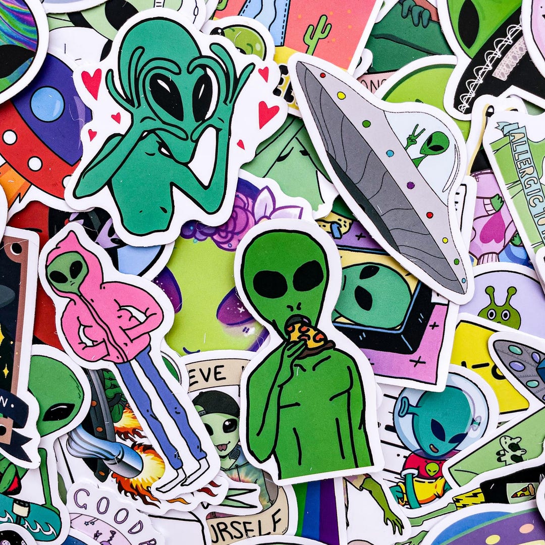 50PCS Alien Aesthetic Stickers, Colorful UFO Galaxy Stickers, Funny ...