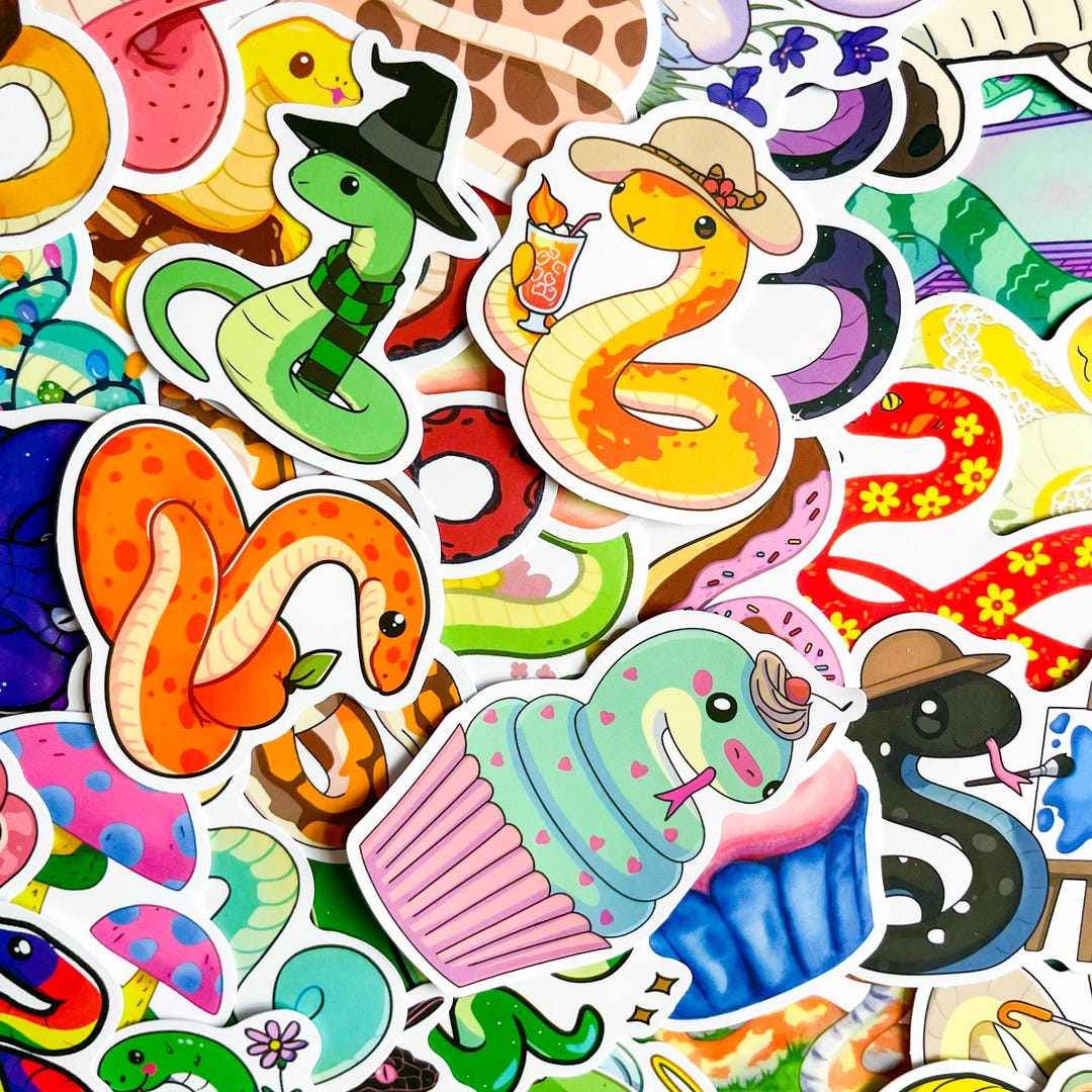 50PCS Whimsical Snake Character Stickers, Bright Reptile Art Stickers ...