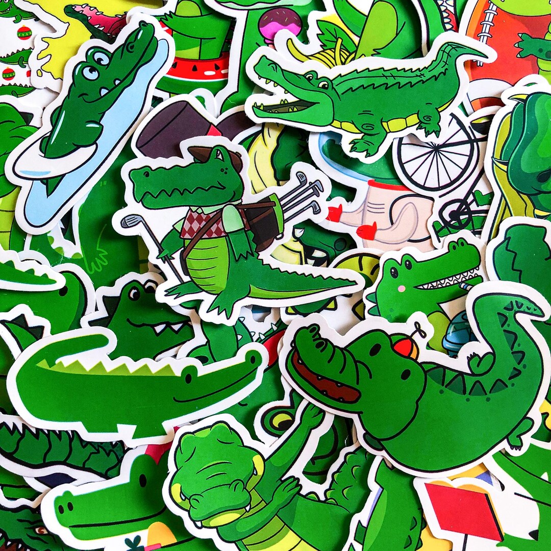 50pcs Alligator Stickers Pack, Cartoon Crocodile Stickers, Kawaii Green ...