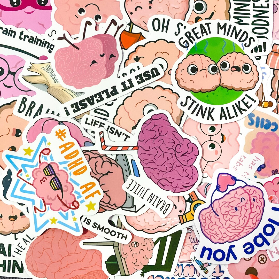 50PCS Quirky Cartoon Brain Stickers, Playful Mental Quote Stickers ...