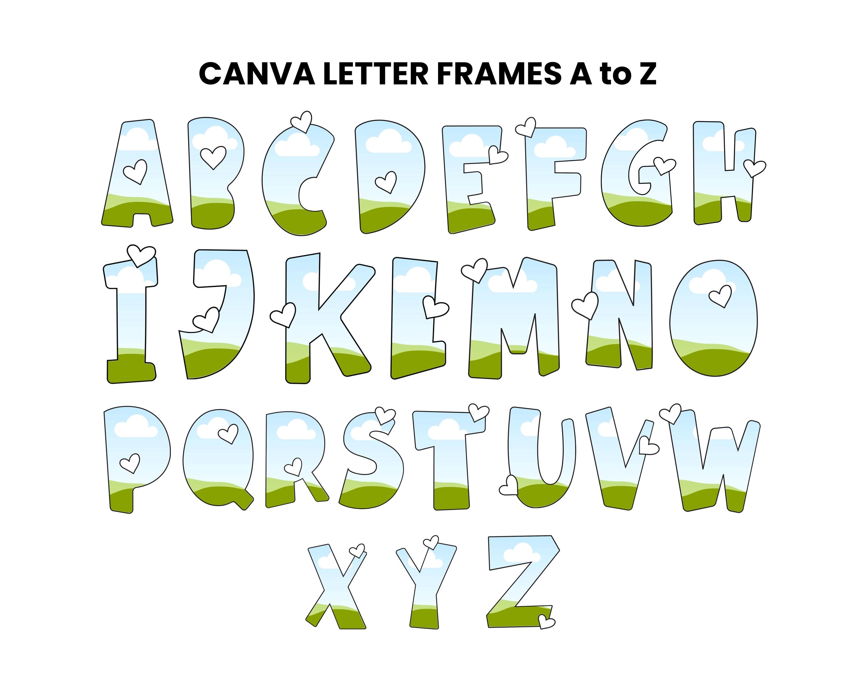 A to Z Canva Letter Frames, Alphabet Template With Heart and Border - Etsy