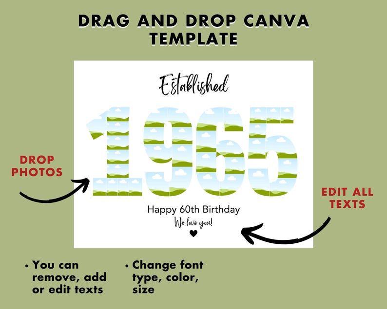 DIGITAL 1965 Photo Collage Template, 60th Birthday Gift for Him ...