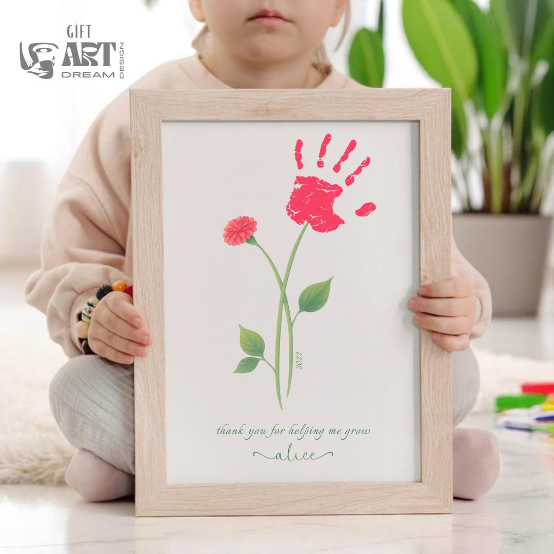 DIY Handprint Flower Art | Printable Gift for Mom, Grandma | 1-2 Kids ...