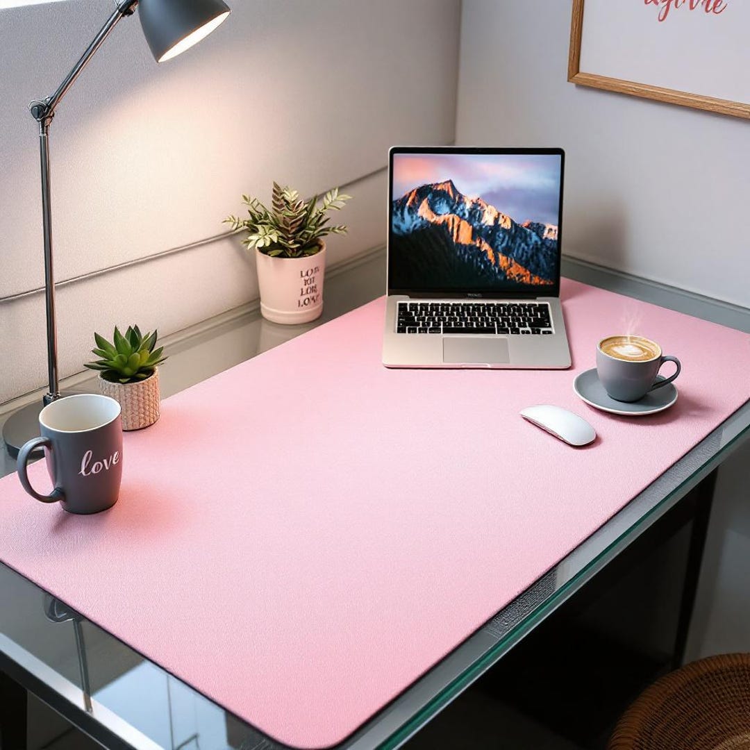 Large Pink Desk Mat: Custom Size & Shape, PU Leather Mouse Pad - Etsy