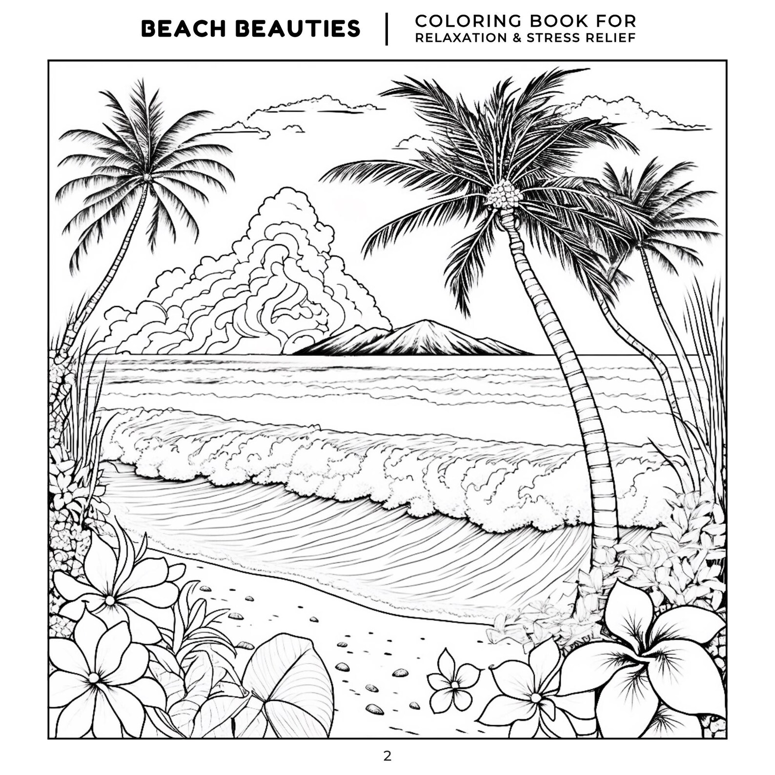30 Printable Pages Beach Beauties Digital Coloring Book for Relaxation ...