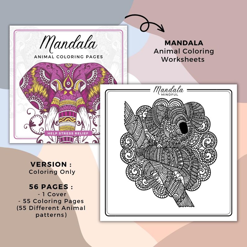 112 Pages Intermediate Coloring & Tracing Animal Mandala Coloring Book ...